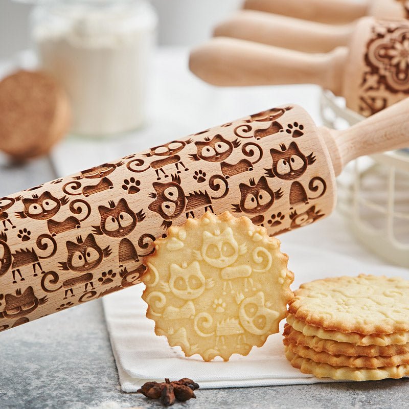Pastrymade Kitty Cat Embossed Rolling Pin - Fun Cat-Themed Baking Tool